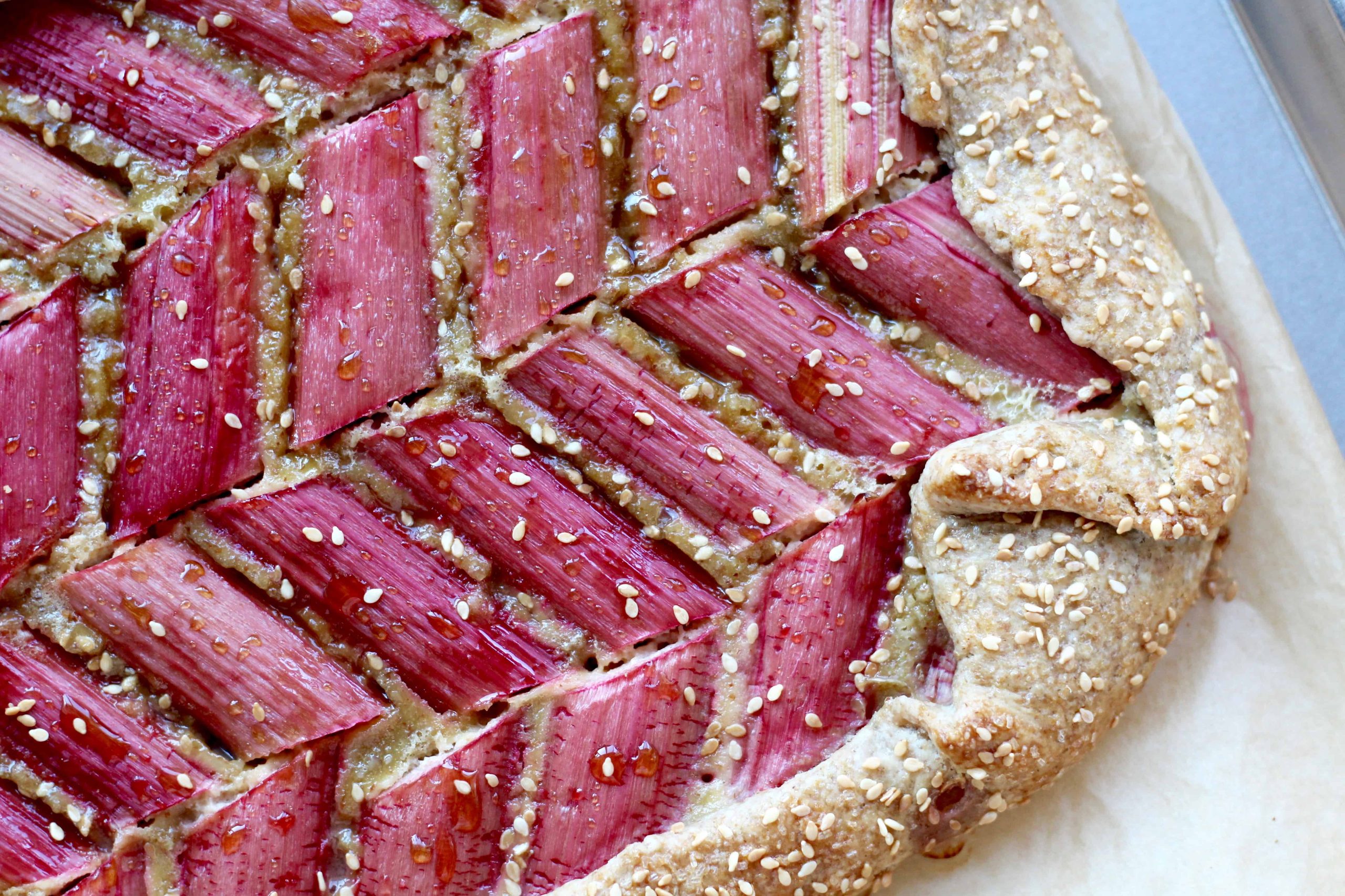 Open Sesame: Rye Rhubarb Tahini Tart - Stellina Sweets