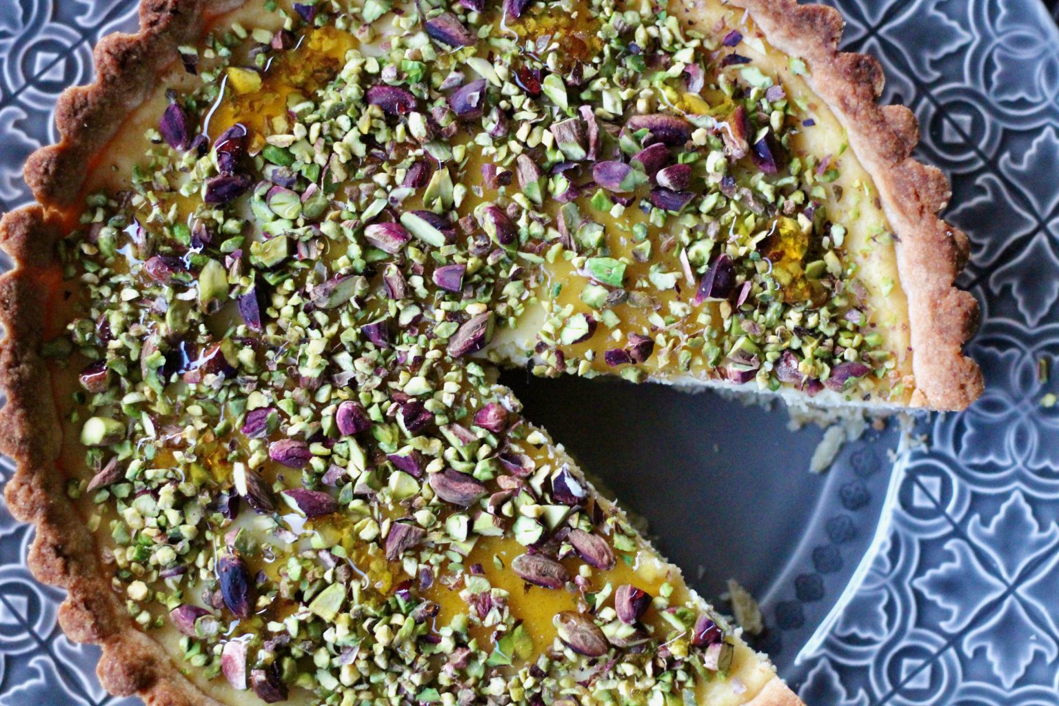 Maltese Ricotta Pie with Honey-Lemon Syrup & Pistachios - Stellina Sweets